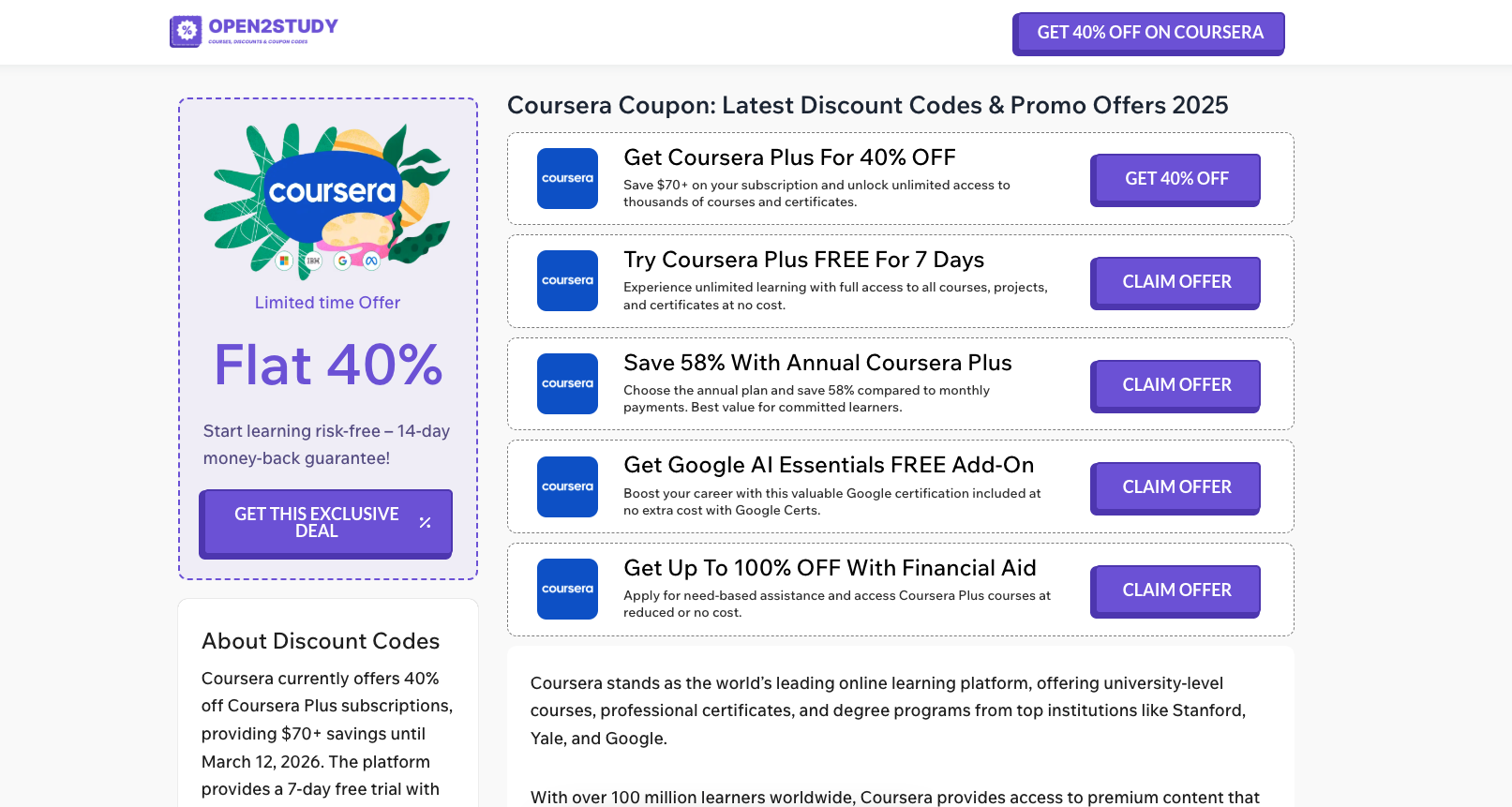 Coursera Coupon Code (OCT 2025) → 40% OFF On Plus